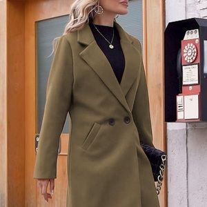 Jackets & Coats | Women Faux Suede Jacket Trench Long Sleeve Olive ...